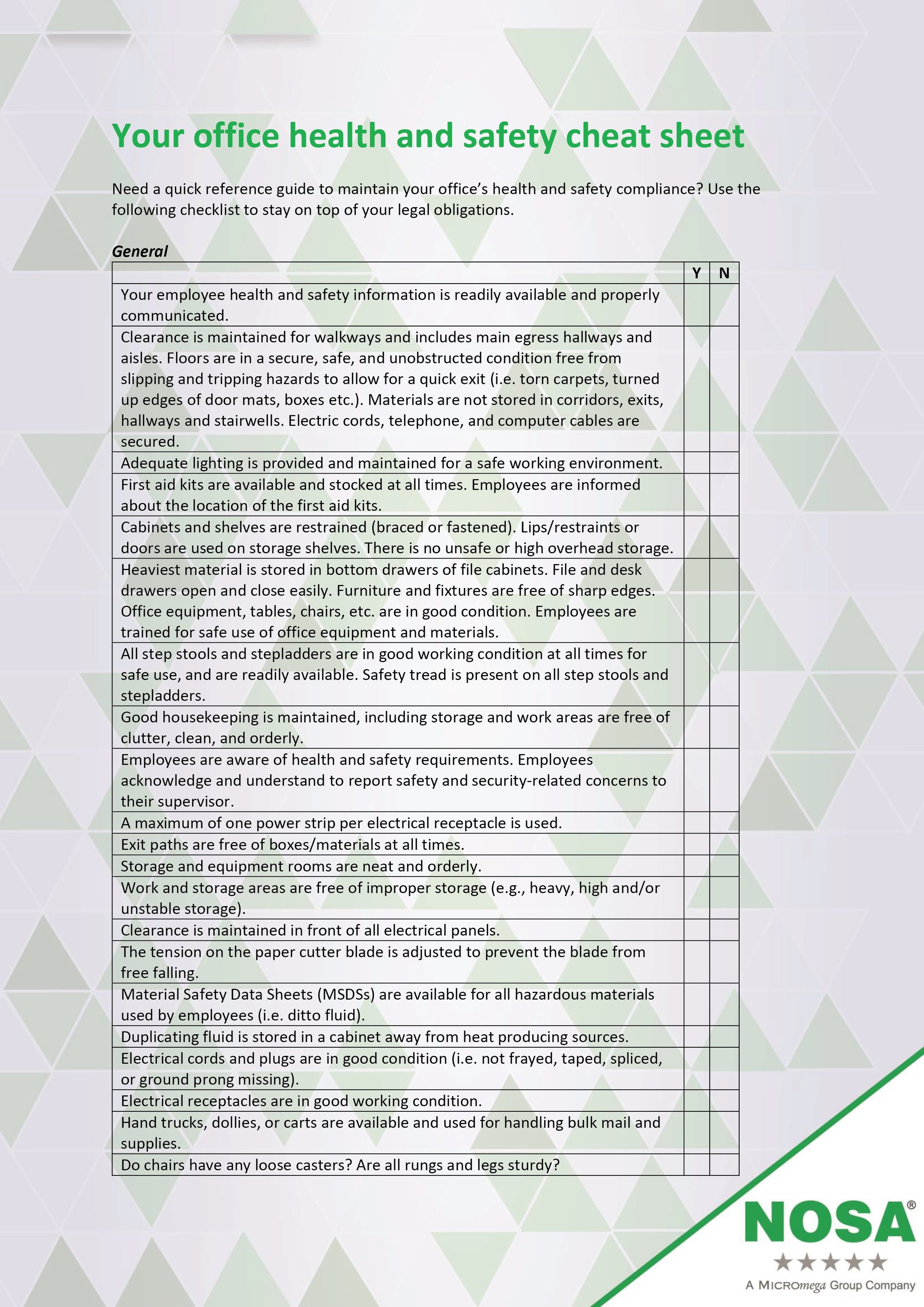 Your office health and safety cheat sheet