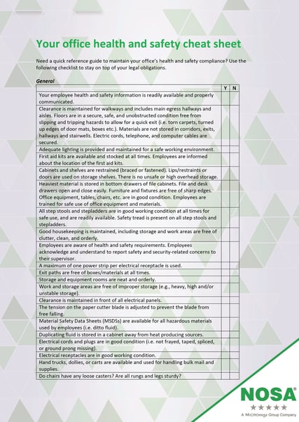 Your office health and safety cheat sheet