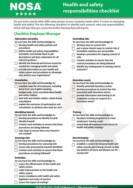 Checklist - Who is responsible for Health and Safety?